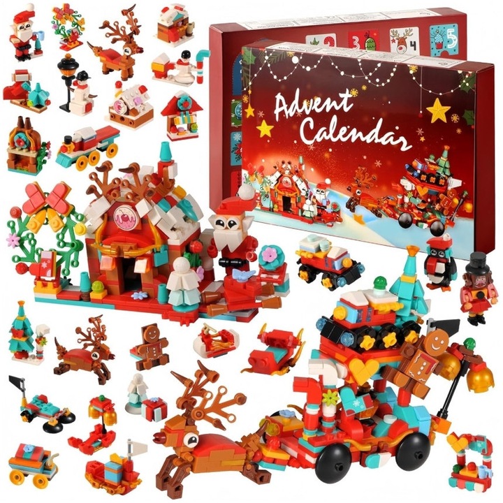 Calendar advent cu set de constructie, 895 Piese, model Craciun - eMAG.ro