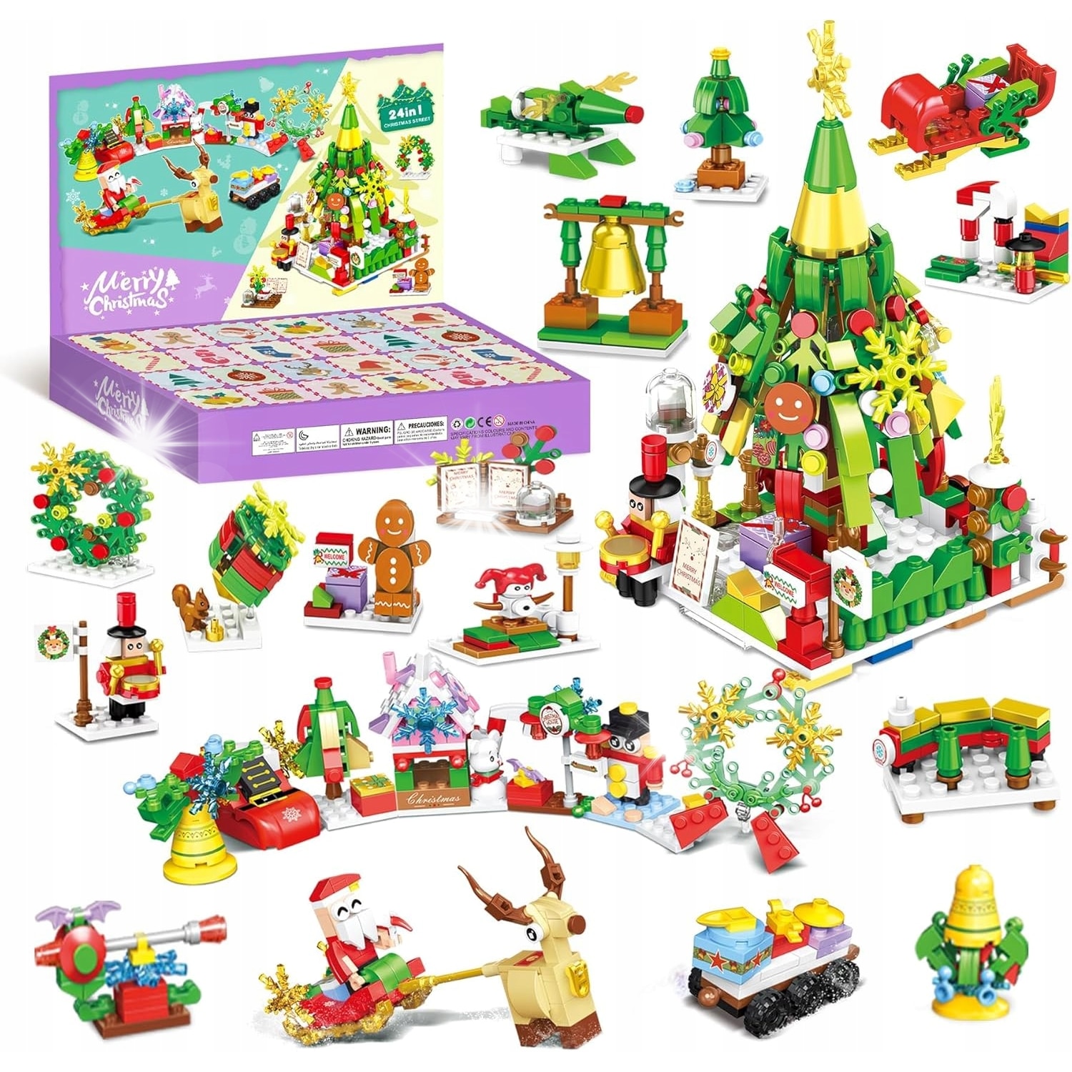 Calendar advent cu set de constructie, Model Craciun, 24 compartimente ...