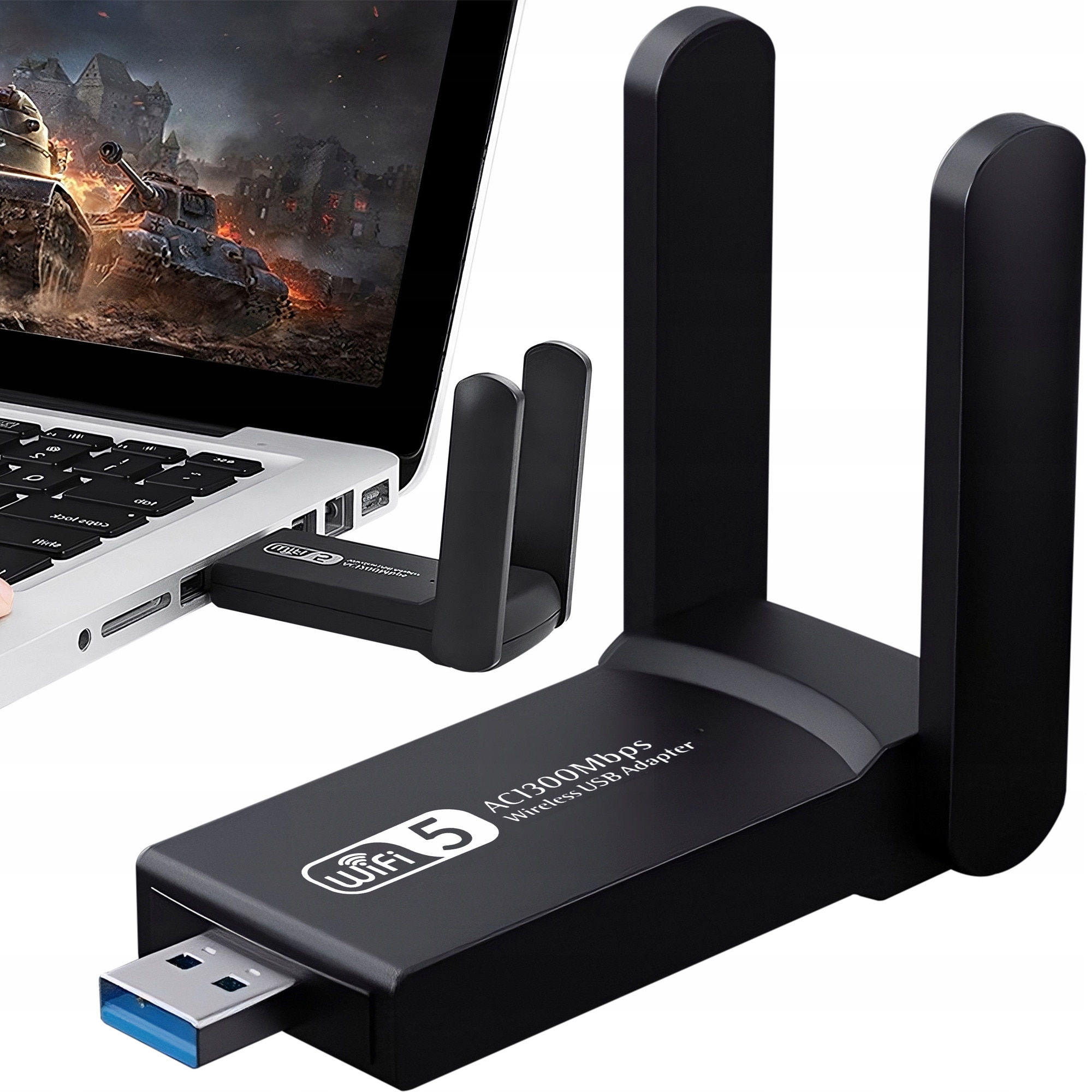 Adaptor Wi-Fi USB 3.0, 1300Mbps, dual-band, 2.4GHz/5GHz, 8x4x1.5cm ...