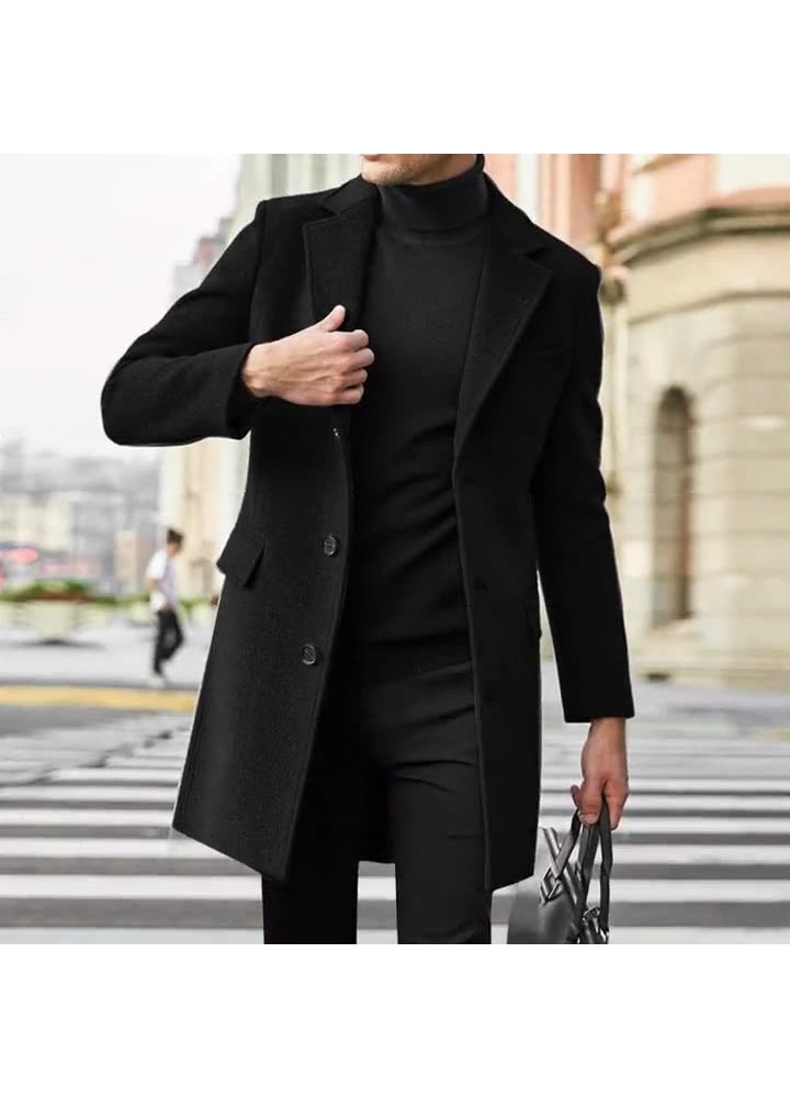 Palton barbati, negru, elegant, cu buzunare, din materiale de inalta ...