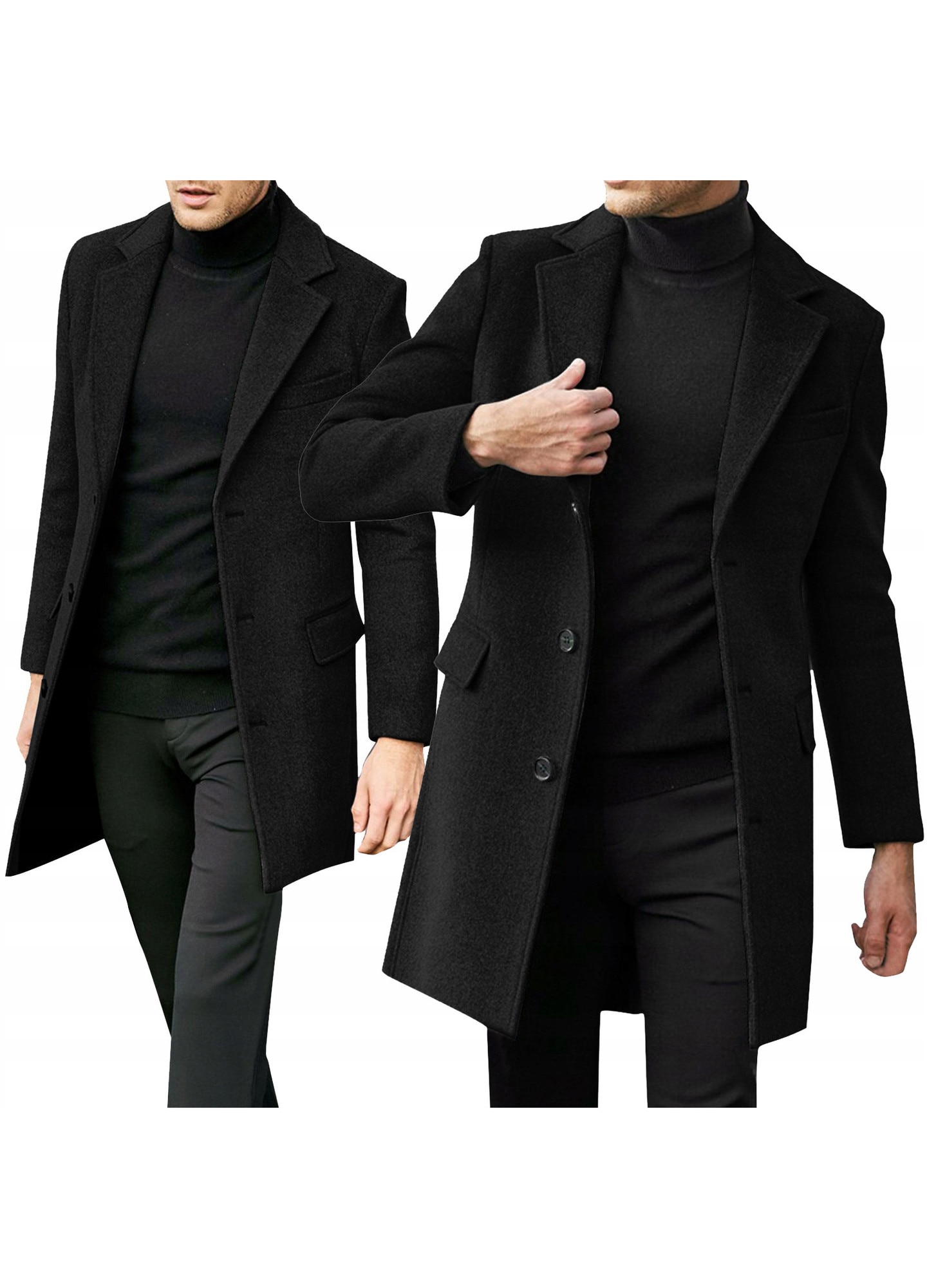 Palton barbati, negru, elegant, cu buzunare, din materiale de inalta ...