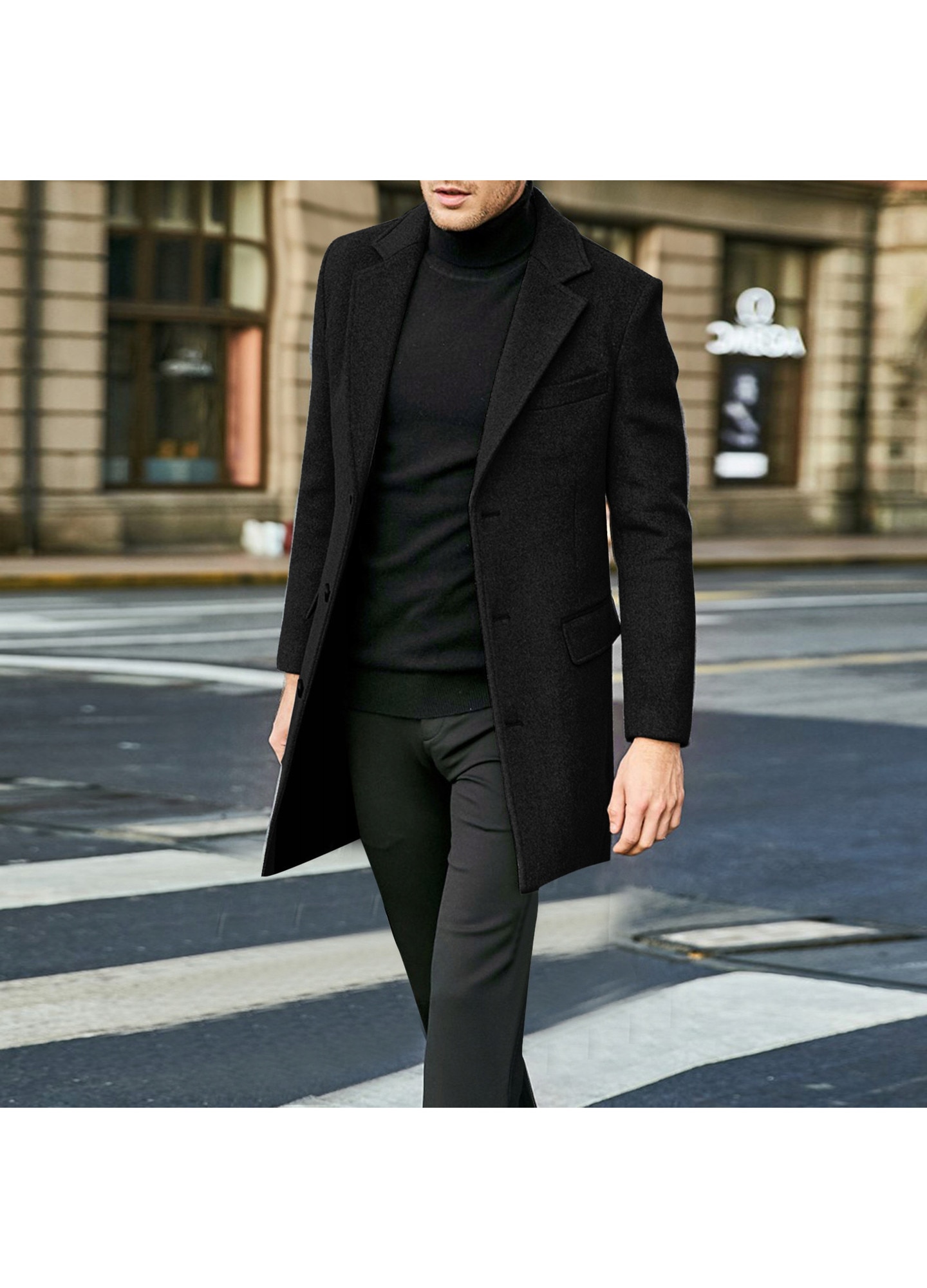 Palton barbati, negru, elegant, cu buzunare, din materiale de inalta ...