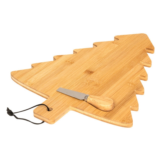 Placa din bambus in forma de brad, cu cutit pentru branza - eMAG.ro