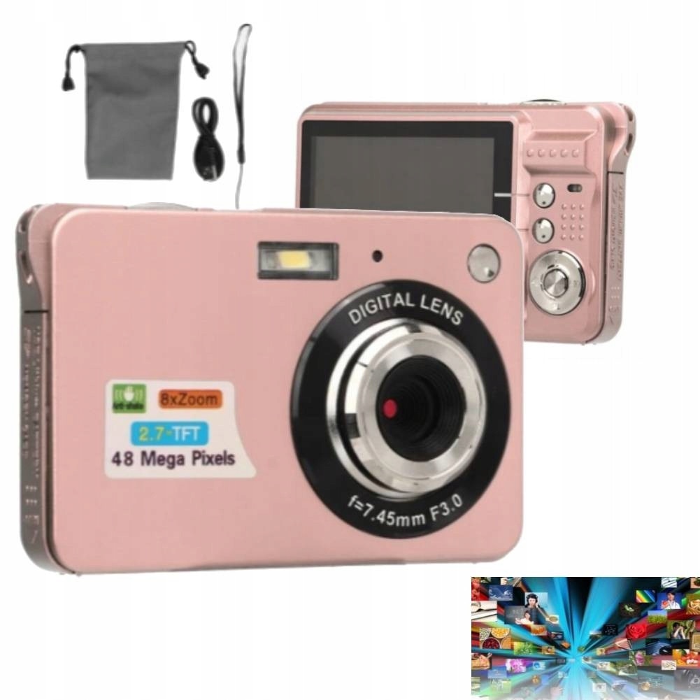 Camera digitala 4K 48MP 8x zoom, roz, set - eMAG.ro