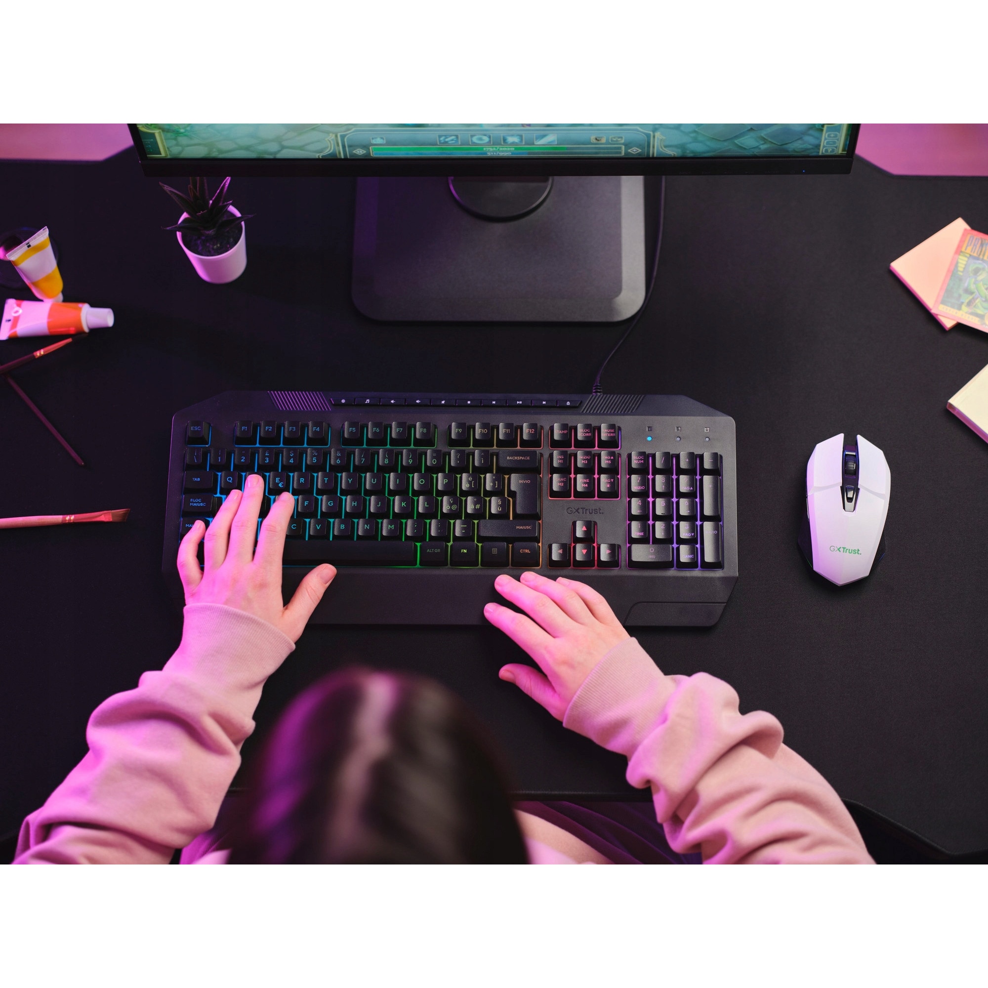 Mouse gaming wireless, Trust, 800-4800 DPI, iluminare LED multicolor ...