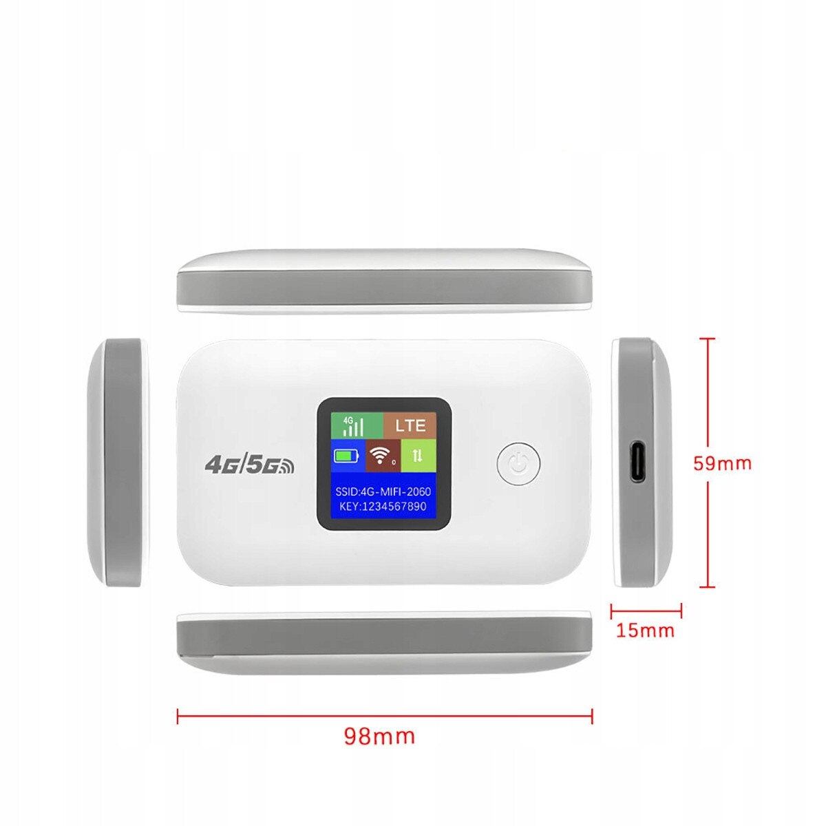 Router mobil WiFi 4G, 150 Mb/s, baterie 3000 mAh, alb, 98x59x15 mm ...