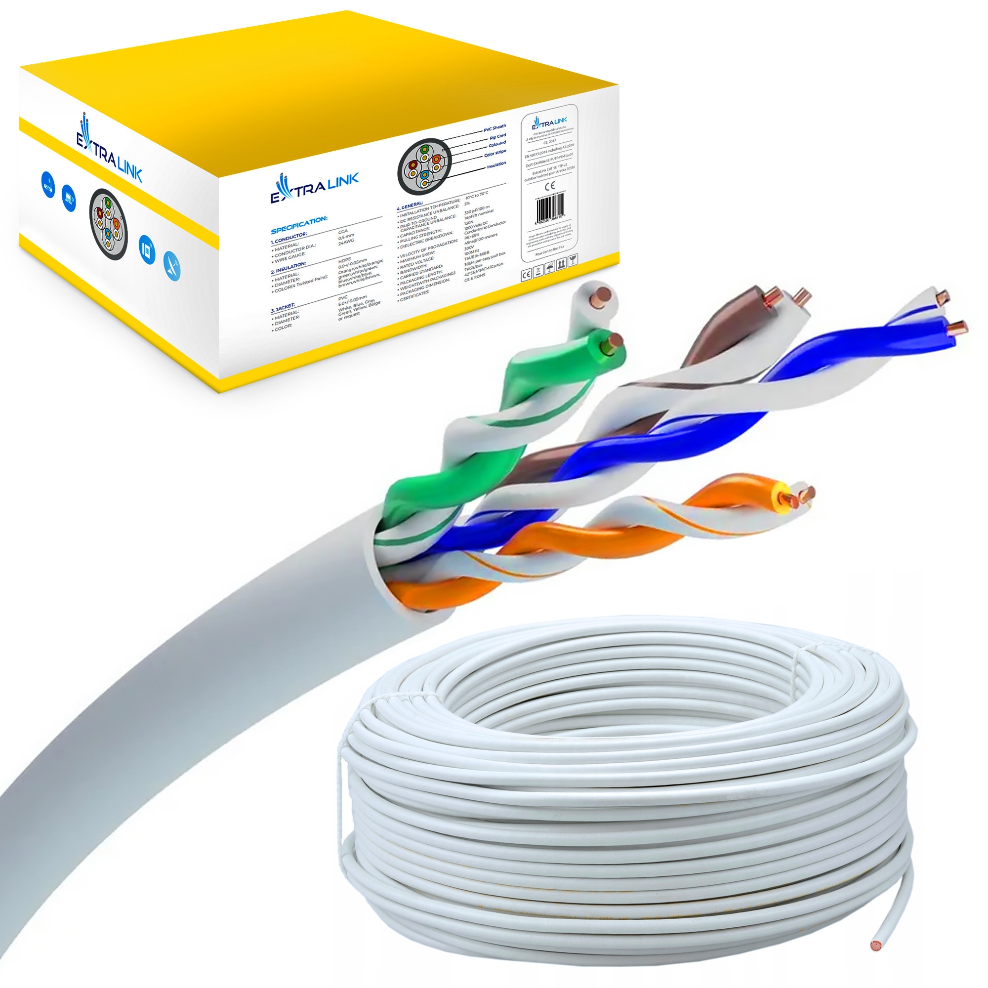 Cablu de retea cat5e utp u/utp, Extralink, 100m, interior, conductor ...