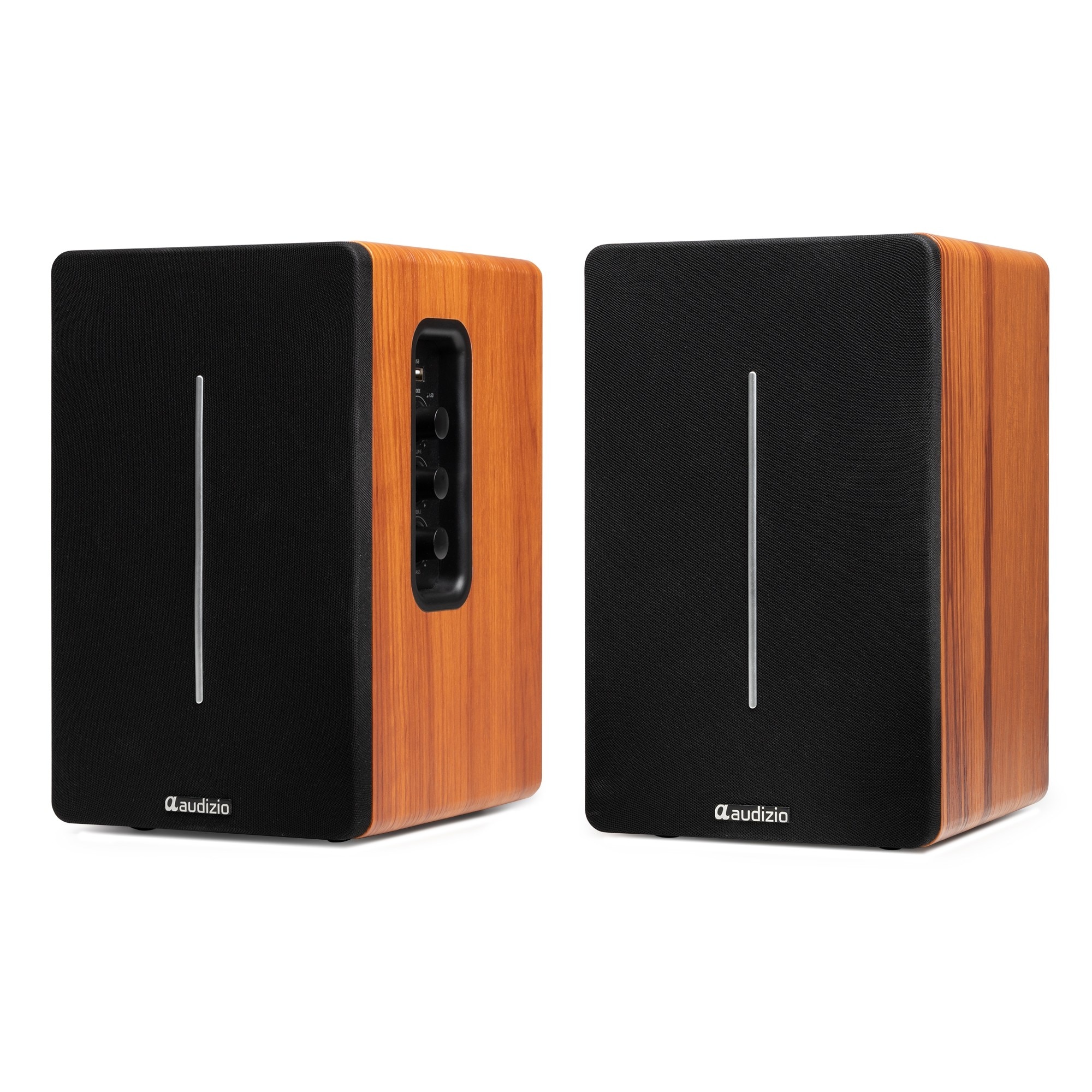 Set 2 boxe active Hi-Fi de raft, 4", 60W RMS, Bluetooth/USB, maro lemn ...