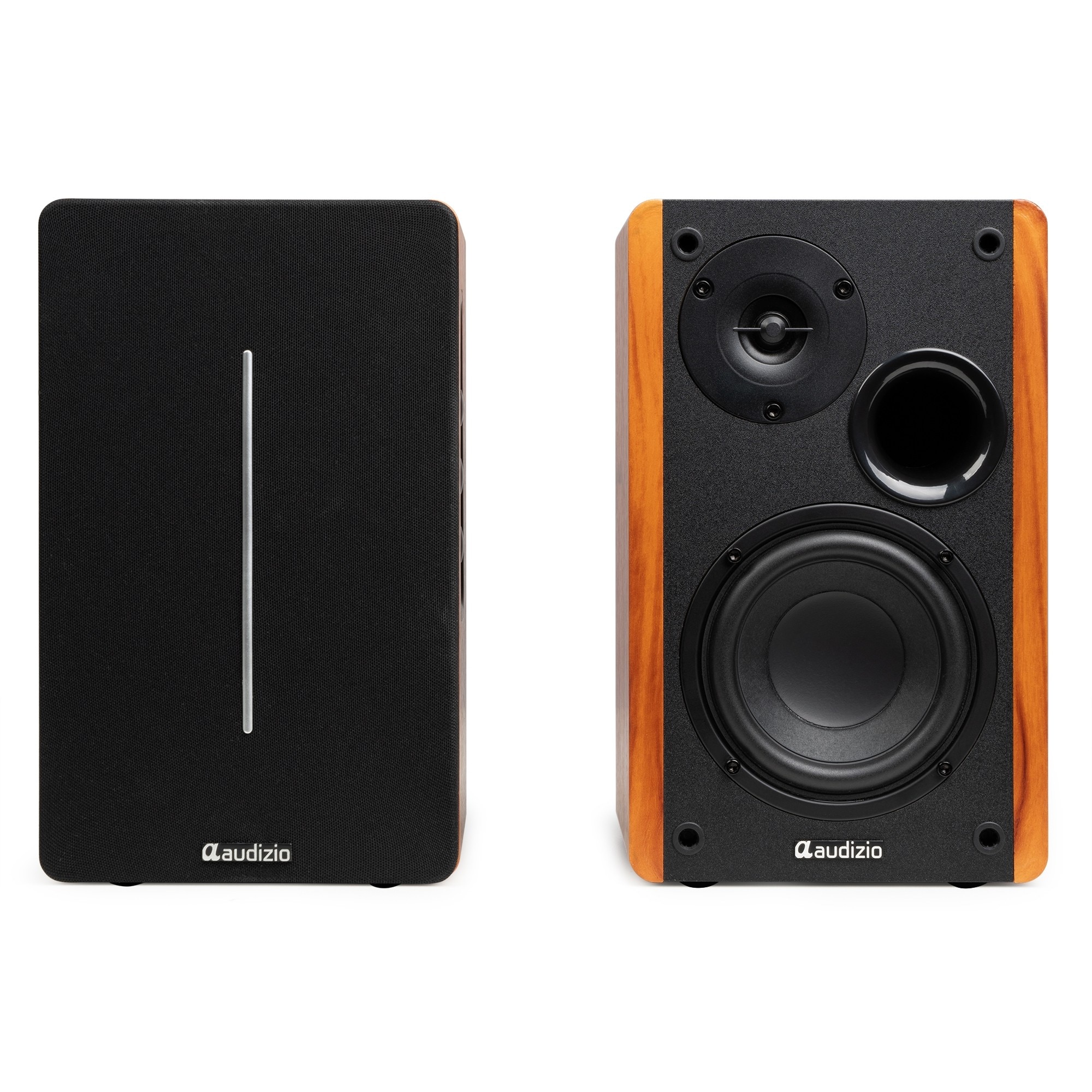 Set 2 boxe active Hi-Fi de raft, 4", 60W RMS, Bluetooth/USB, maro lemn ...