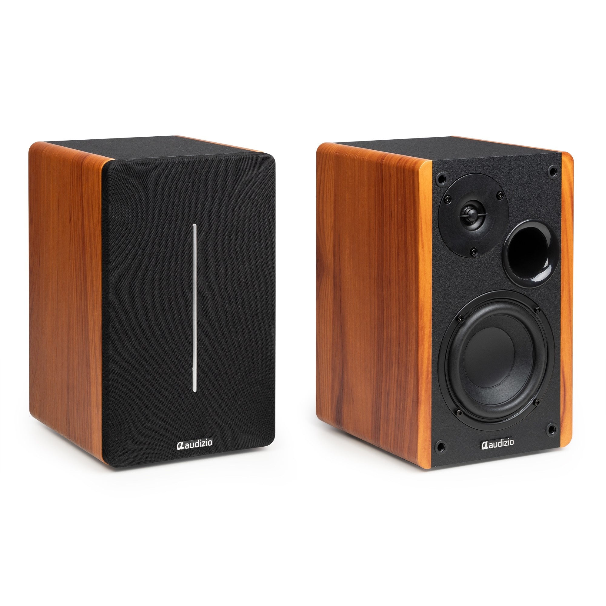 Set 2 boxe active Hi-Fi de raft, 4", 60W RMS, Bluetooth/USB, maro lemn ...
