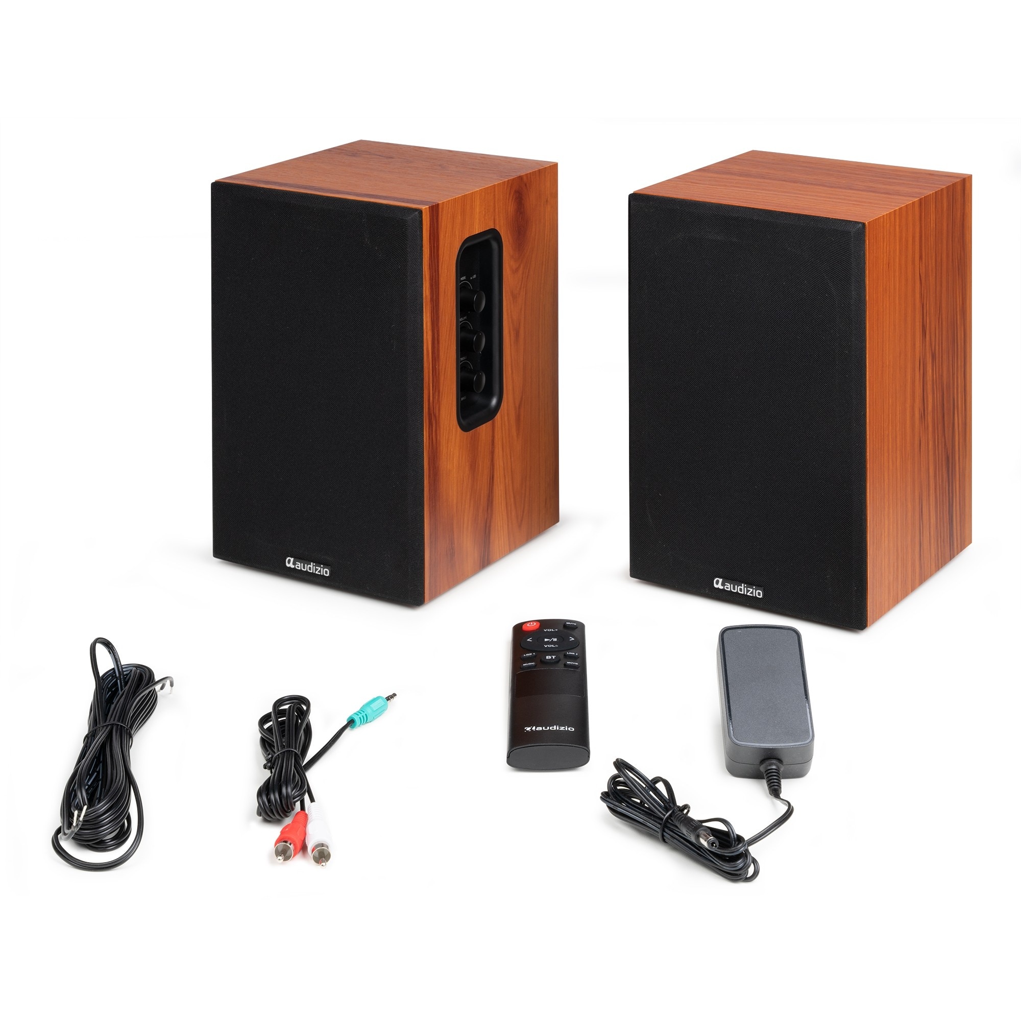 Set 2 boxe active Hi-Fi de raft, 4", 40W RMS, Bluetooth, maro lemn ...