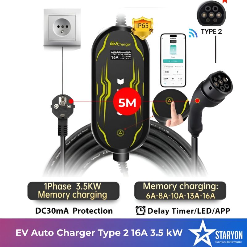 Incarcator Portabil Masina Electrica EV Auto Type 2 16A 3.5kW 230V ...