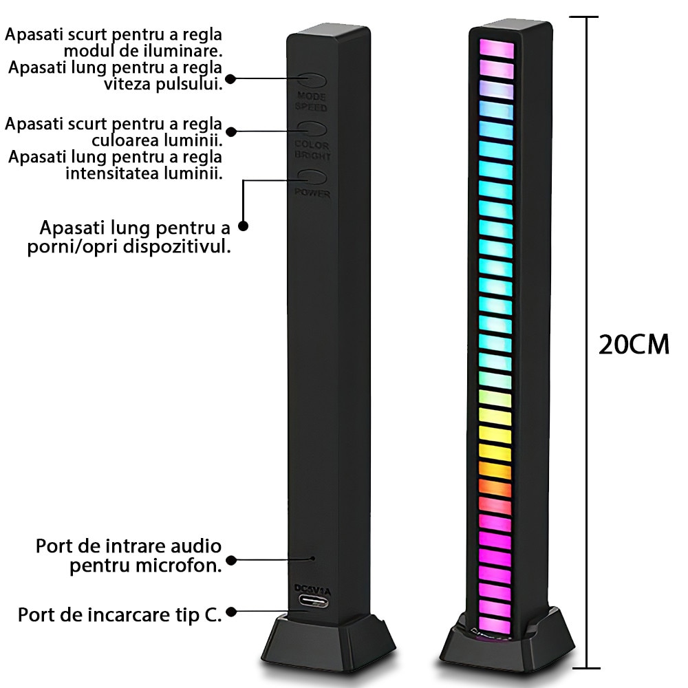 Bara RGB cu funcitie VU meter, DONFANLIA®, 32 leduri, sincronizare ...