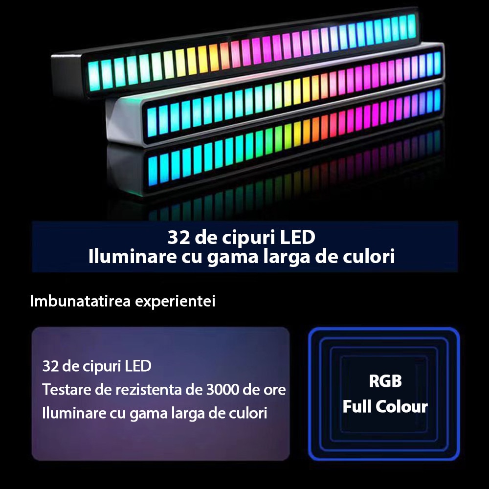 Bara RGB cu funcitie VU meter, DONFANLIA®, 32 leduri, sincronizare ...