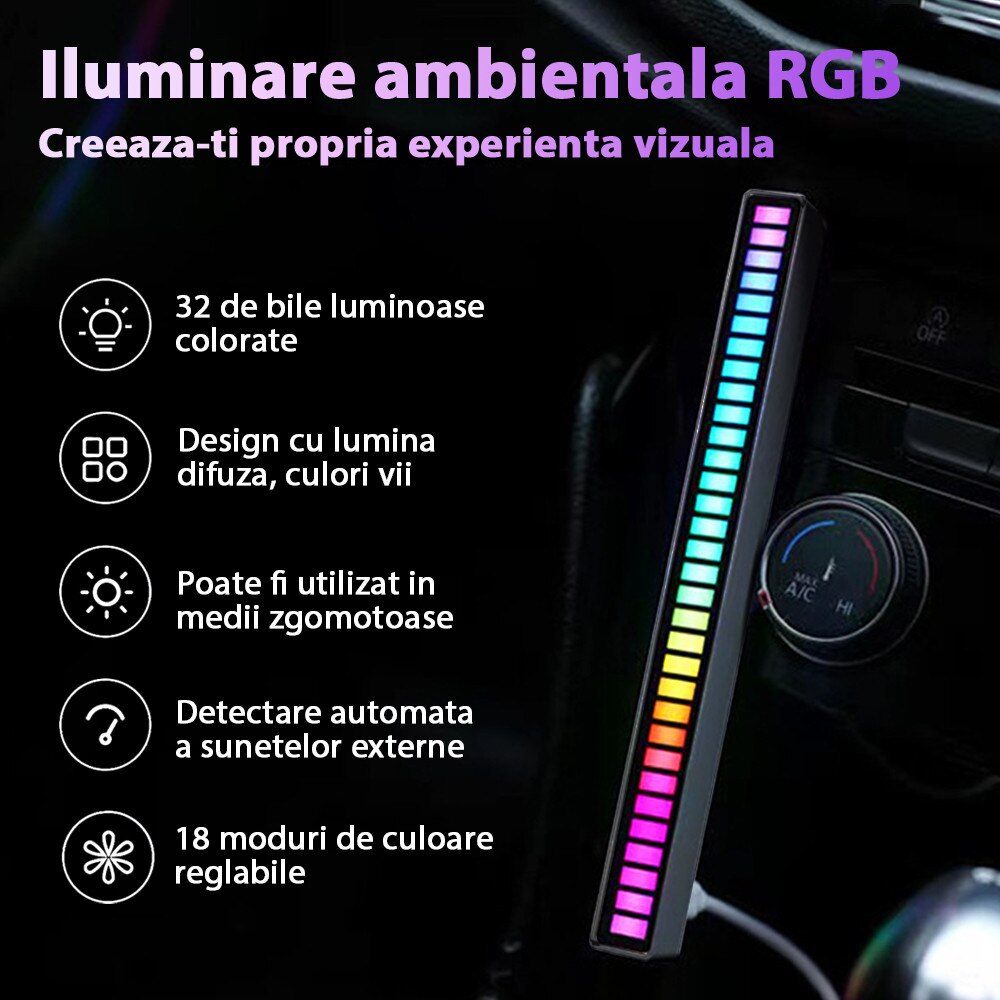 Bara RGB cu funcitie VU meter, DONFANLIA®, 32 leduri, sincronizare ...
