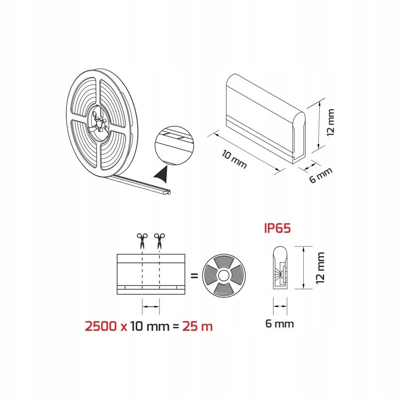 Лента LED Neon Flex, Design Light, червена, 12W/м, 25м, IP65 - eMAG.bg