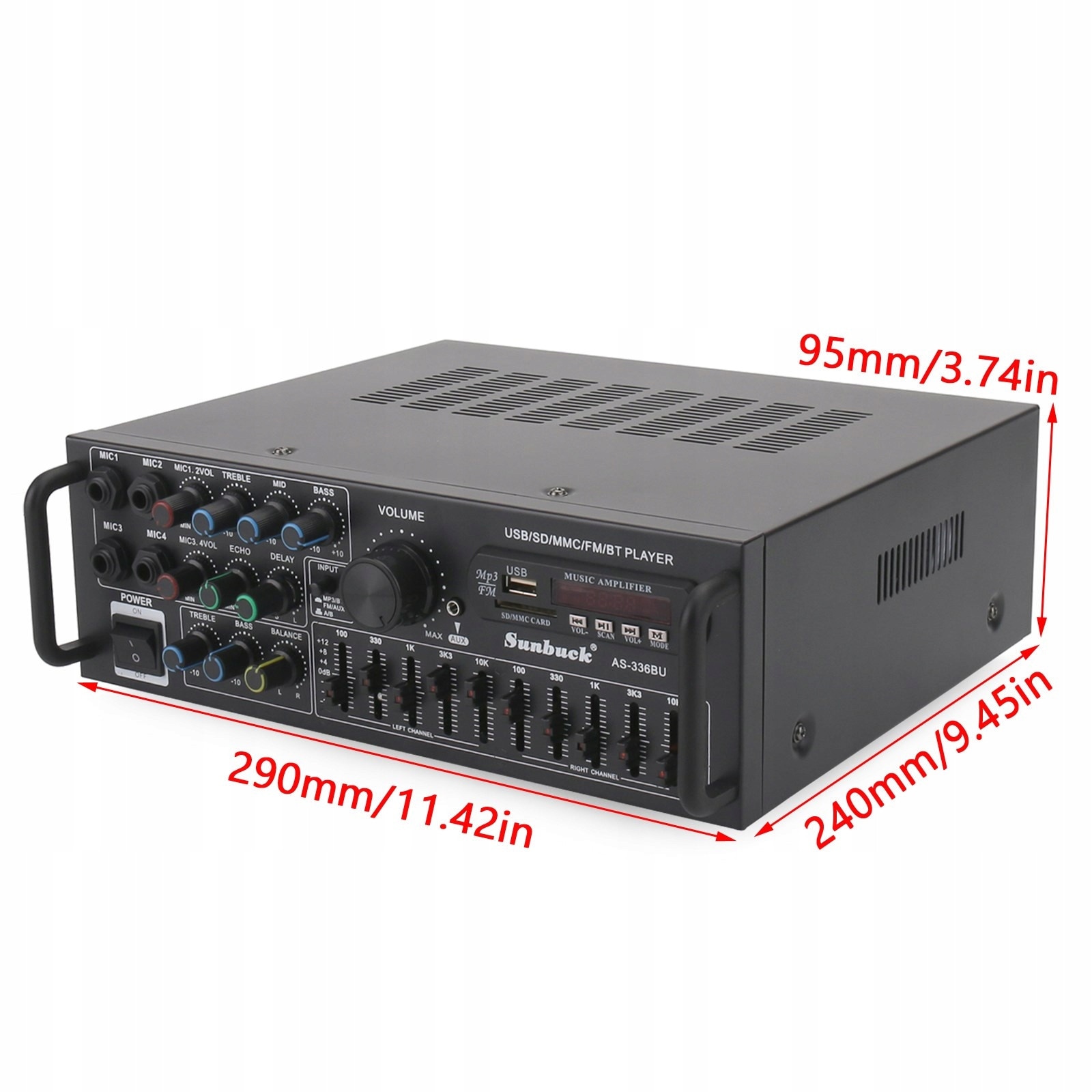 Audio erősítő 2000W, Bluetooth 5.0, FM, USB, távirányítóval ...