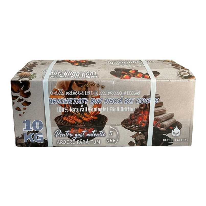 Carbune gratar, brichetat din cocos, natural, ardere 4 ore, 10kg - eMAG.ro