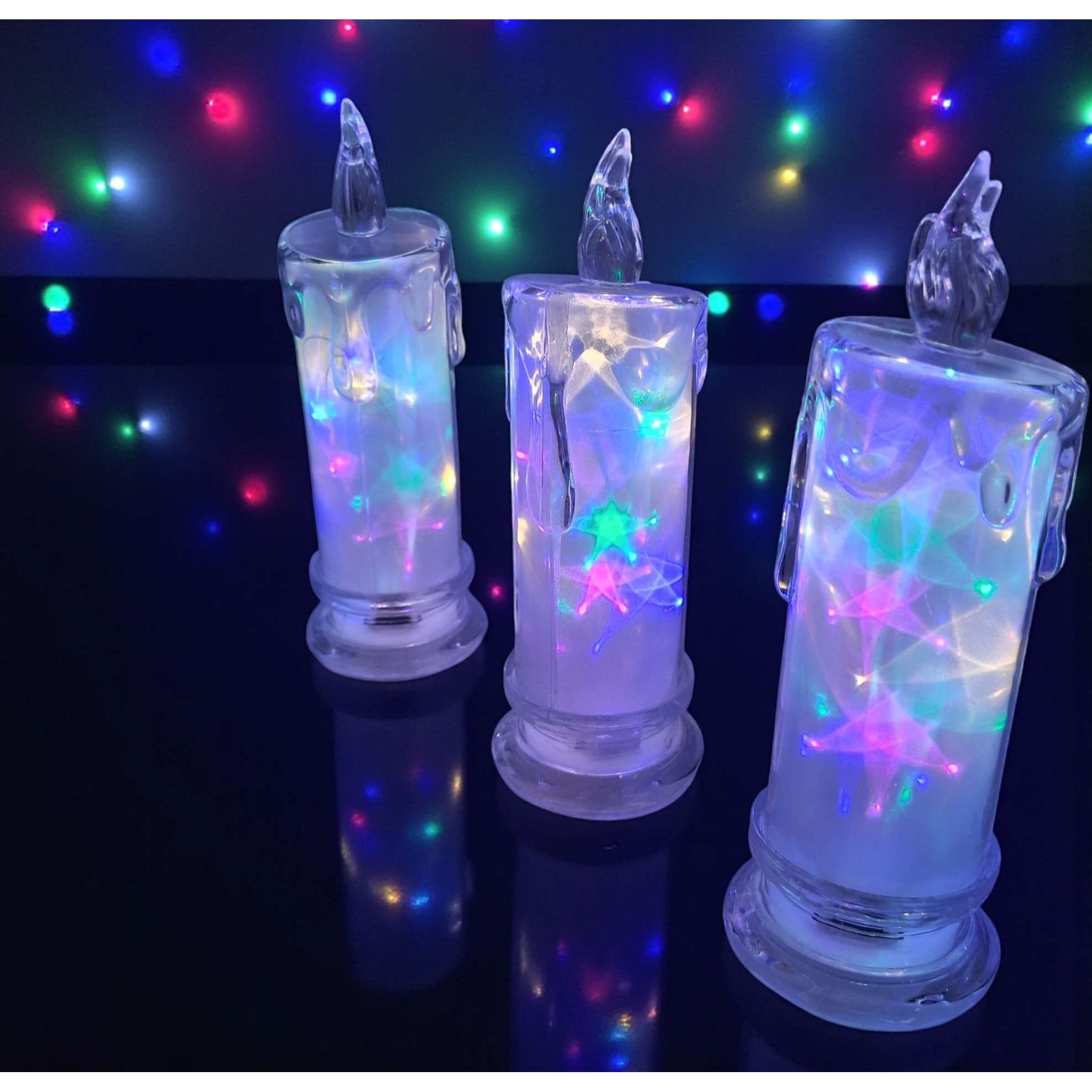 Set 3 Candele cu Led, Lumina Rece, Transparent Opac - Efect Holografic ...