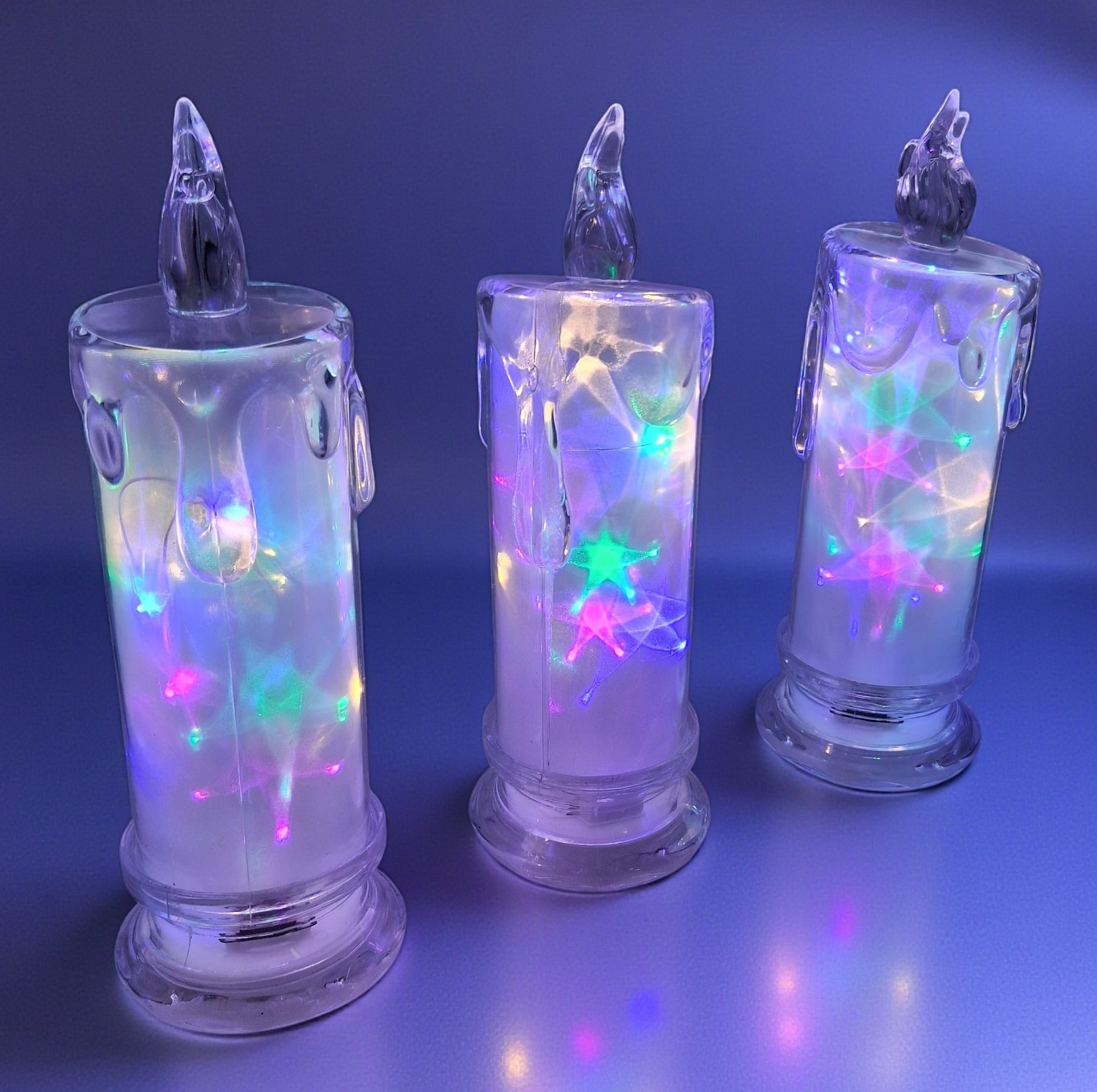 Set 3 Candele cu Led, Lumina Rece, Transparent Opac - Efect Holografic ...
