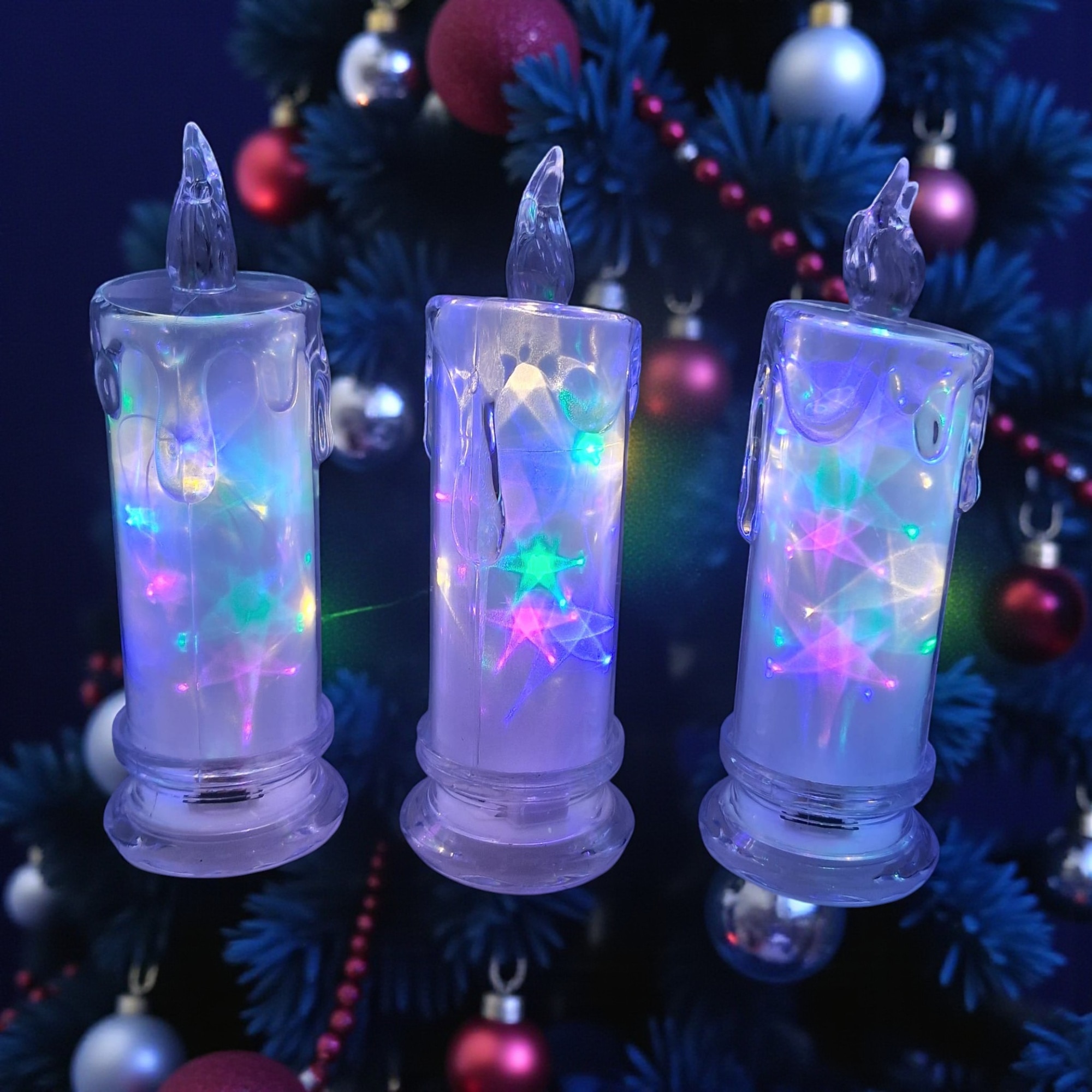 Set 3 Candele cu Led, Lumina Rece, Transparent Opac - Efect Holografic ...