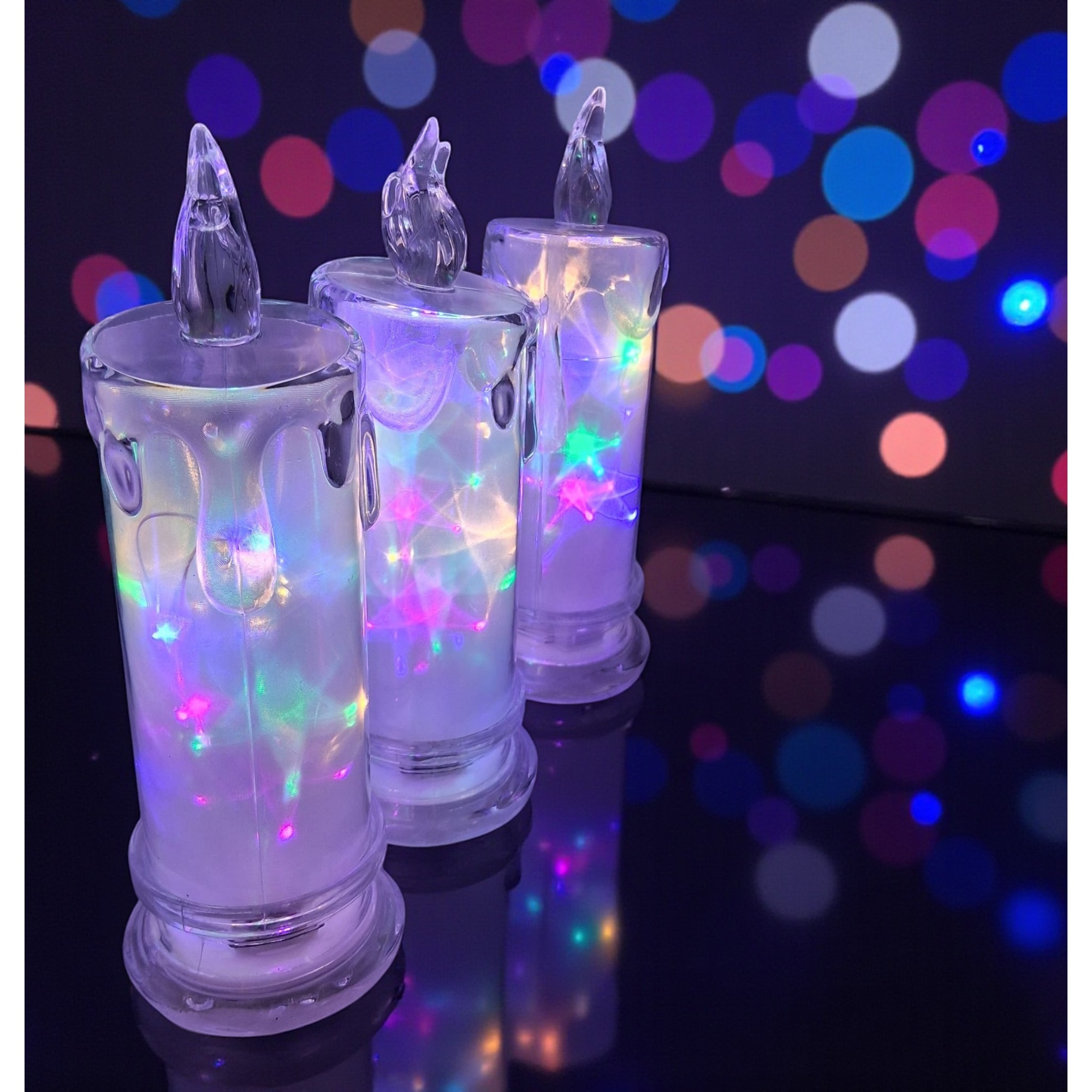 Set 3 Candele cu Led, Lumina Rece, Transparent Opac - Efect Holografic ...