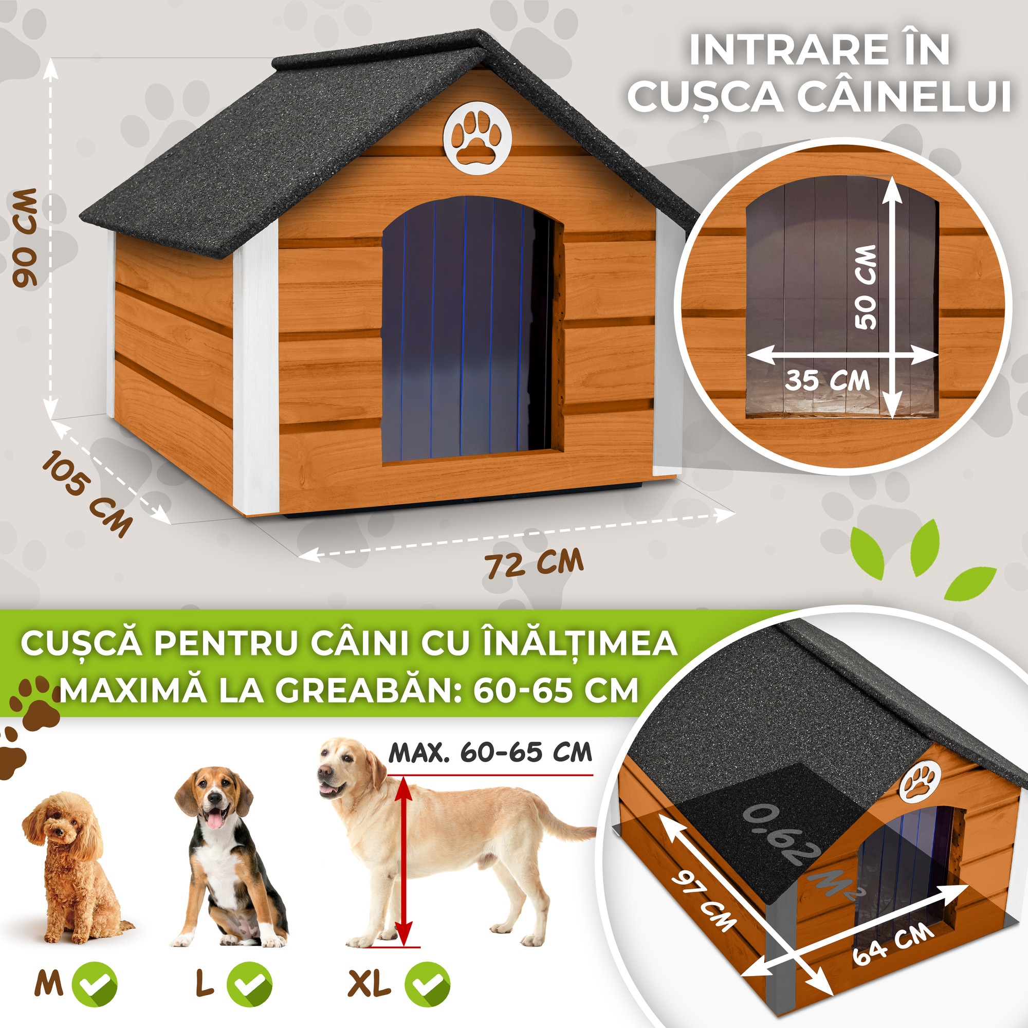 Outentin Cusca de Caine Izolata pentru Exterior – Adapost Mare din Lemn ...