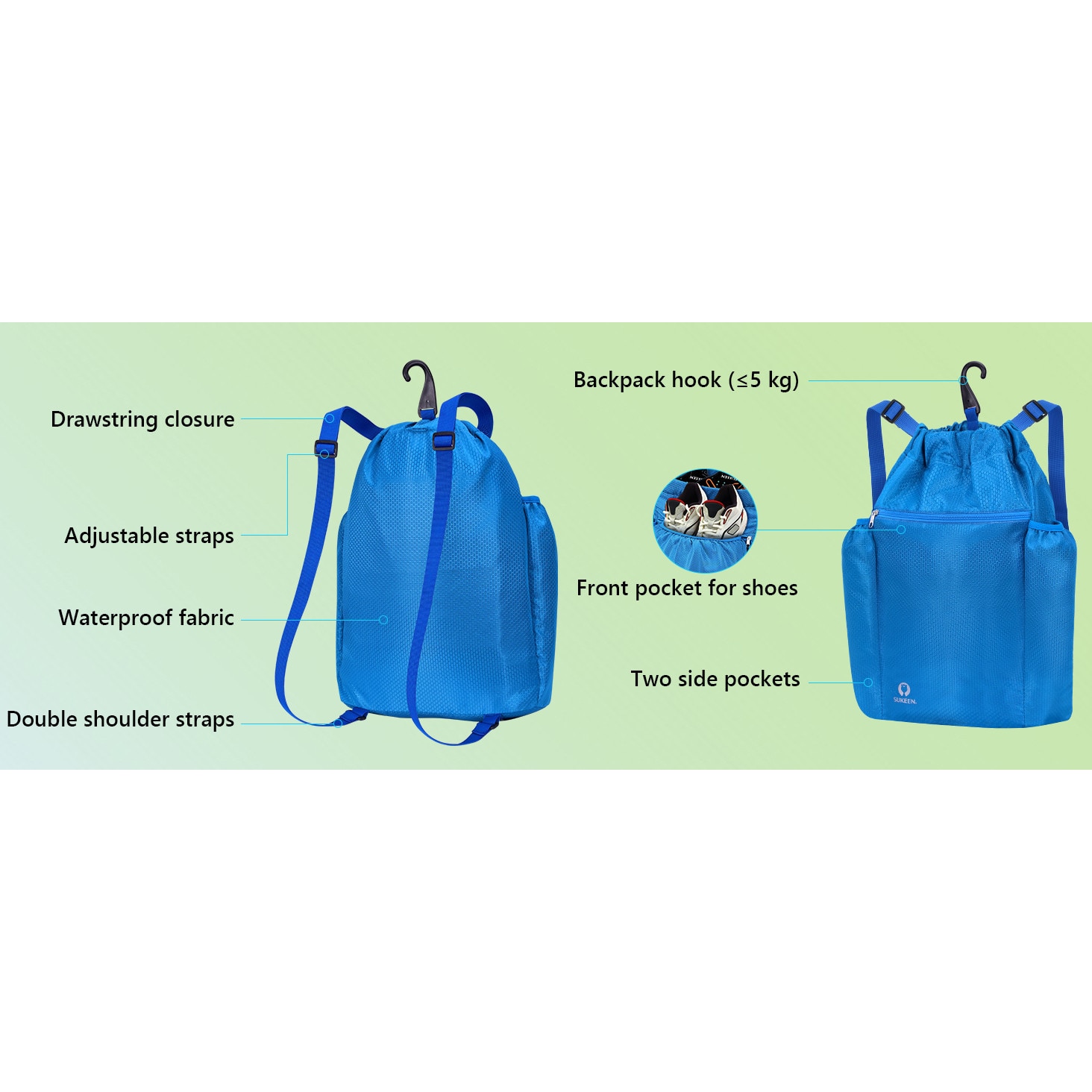 Rucsac, tip sac, cu snur, Sukeen, impermeabil, 46 x 32 x 16 cm, pentru ...