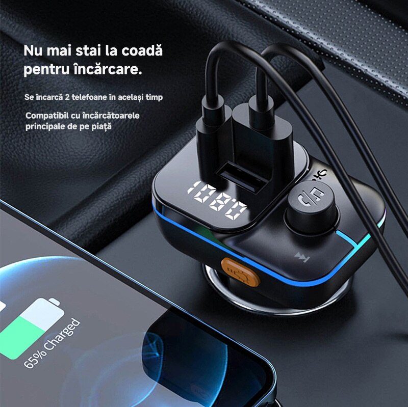 Transmitator FM Bluetooth 5.3, incarcare rapida 3.1A, negru, 5.3x3.7x8 ...