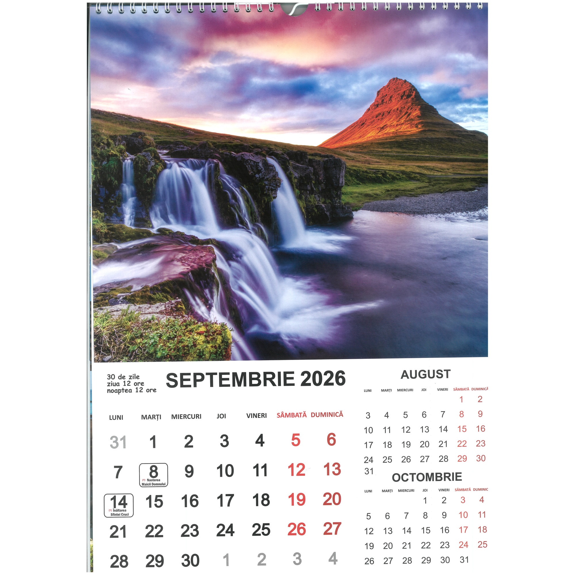 Calendar de perete cu peisaje anul 2026, format A3, 12 file, Global ...