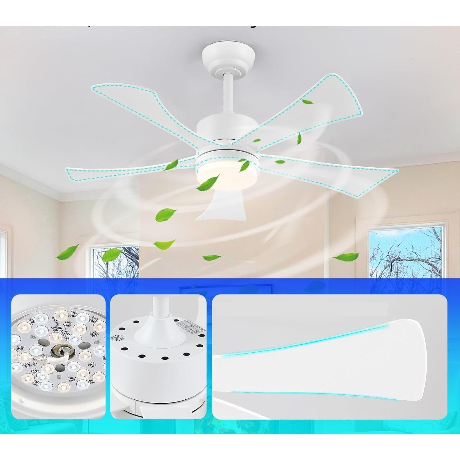 Ventilator de tavan 106 cm cu iluminare LED, functie timer, 6 viteze ...