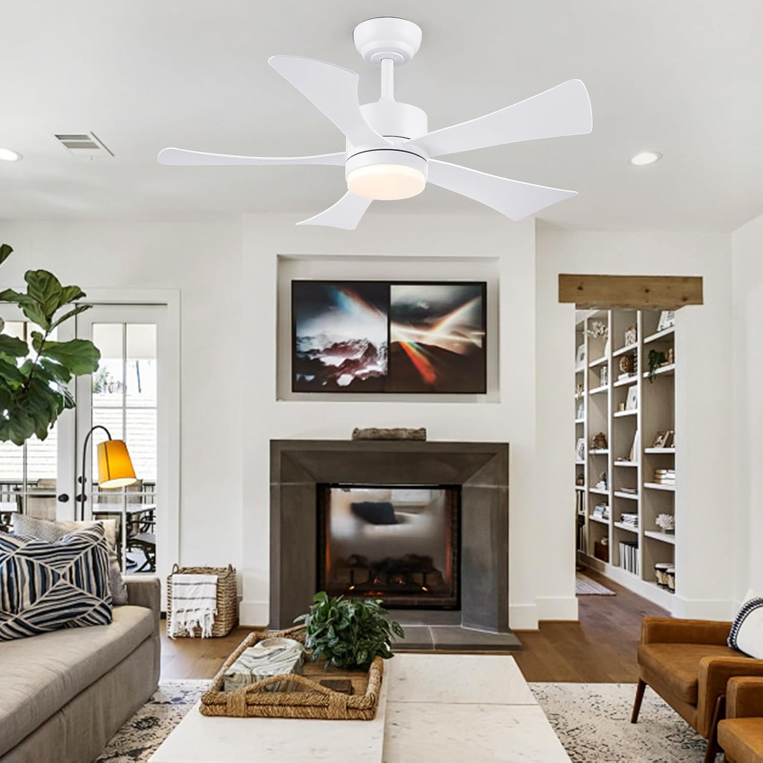 Ventilator de tavan 106 cm cu iluminare LED, functie timer, 6 viteze ...