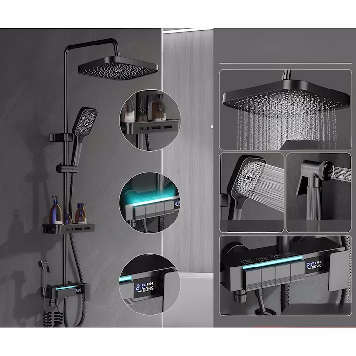 Coloana de Dus Smart, 4 Moduri Pulverizare, AirMix, Lumini LED Ambient ...