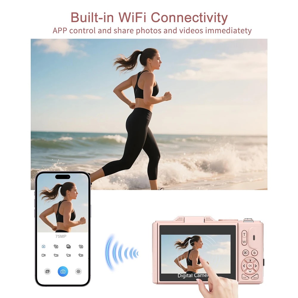 Aparat foto Digital, Garsonal®, 5K, 75 MP, Wi-Fi, Card 32GB Inclus ...