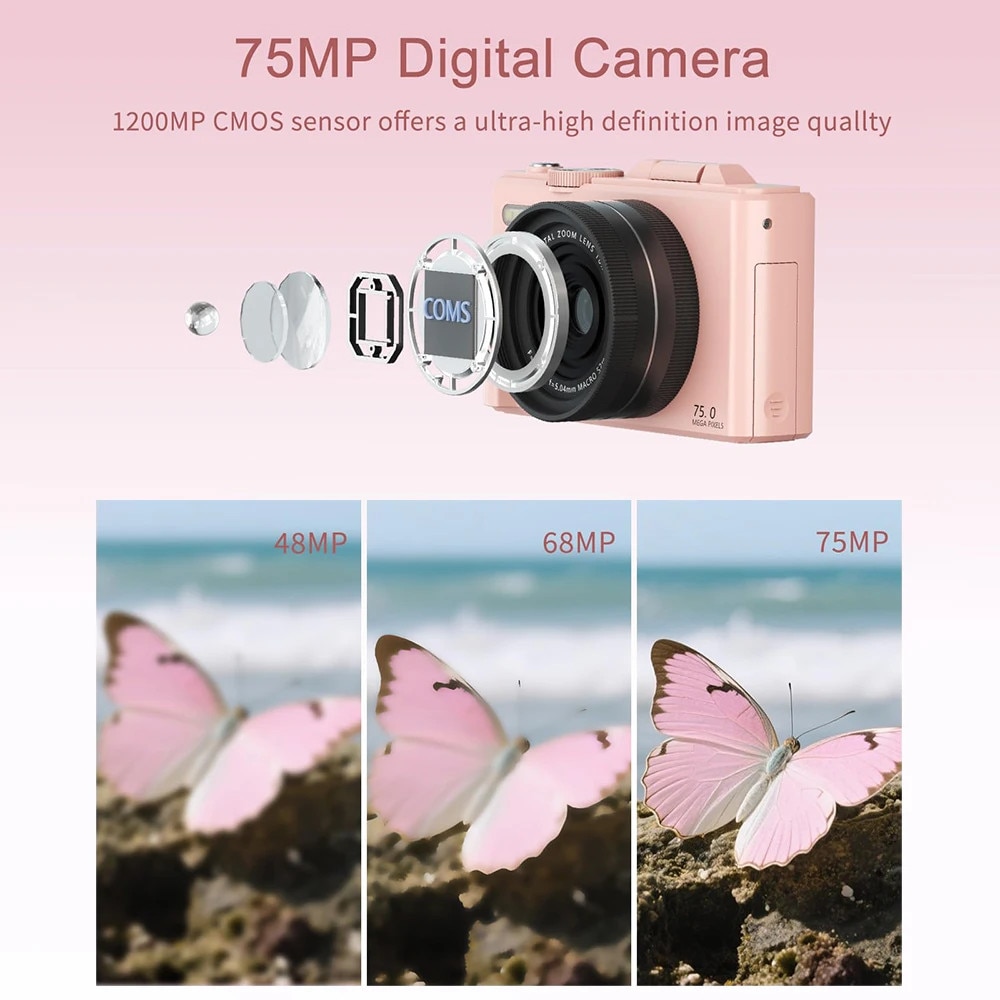 Aparat foto Digital, Garsonal®, 5K, 75 MP, Wi-Fi, Card 32GB Inclus ...