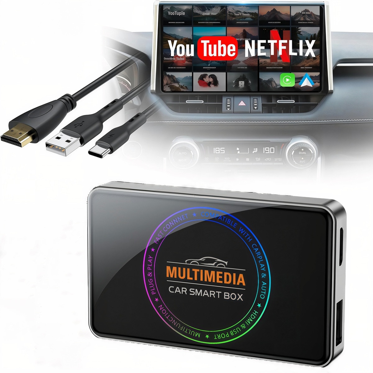 Adaptor Auto Wireless 4 in 1 compatibil cu Apple Carplay si Android ...