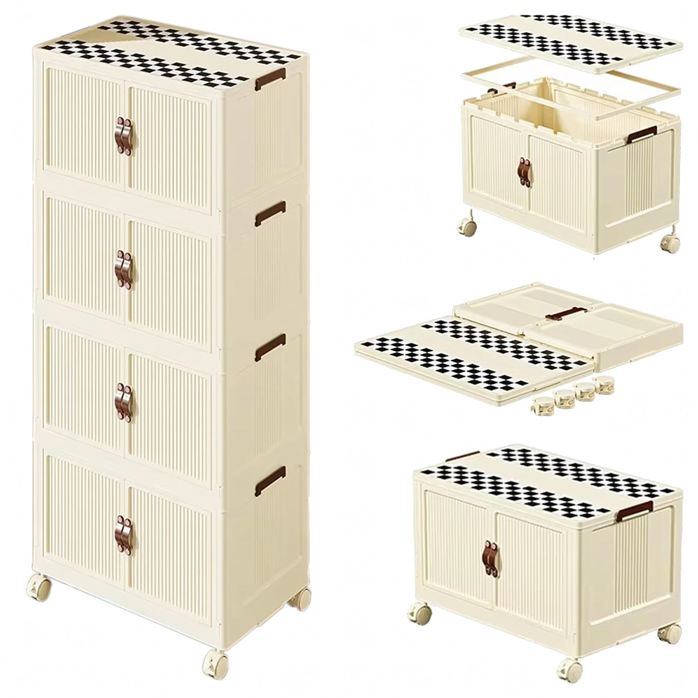 Dulap Pliabil pentru Depozitare, Modular, cu Roti, 4 Compartimente, 88 ...