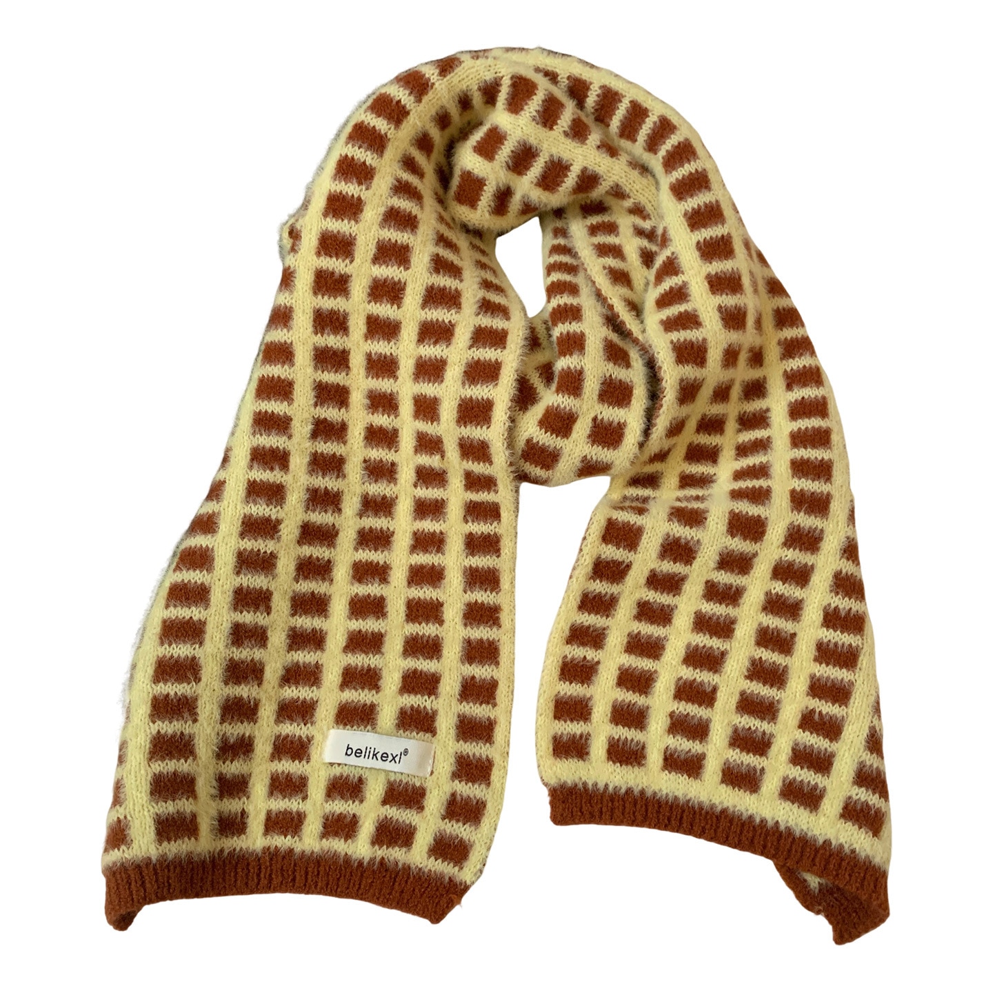 Esarfa tricotata galbena, model waffle, pentru iarna, din plus, set de ...