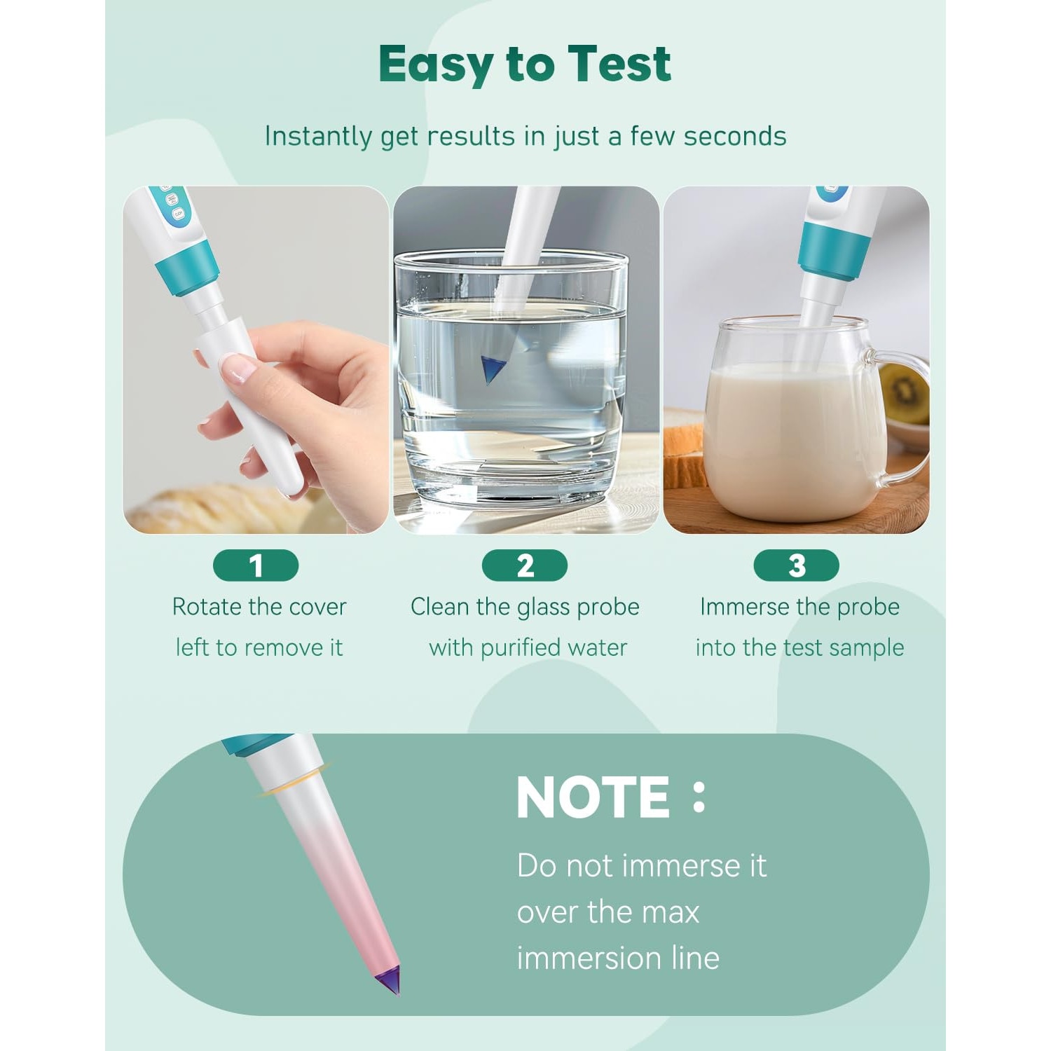 Tester digital pH pentru alimente, 0-14 pH, 0-60°C, cu senzori de ...