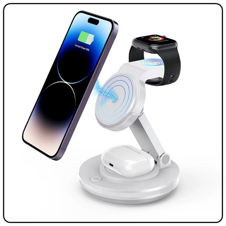 Incarcator wireless 4-in-1 rotativ, 15W, suport magnetic, design ...