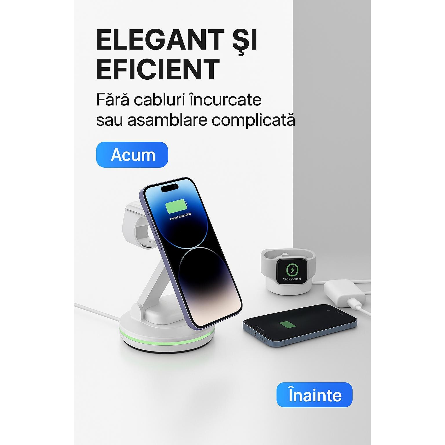 Statie Incarcare/Incarcator Wireless 4-in-1 Rotativ, Magnetic, Pliabil ...