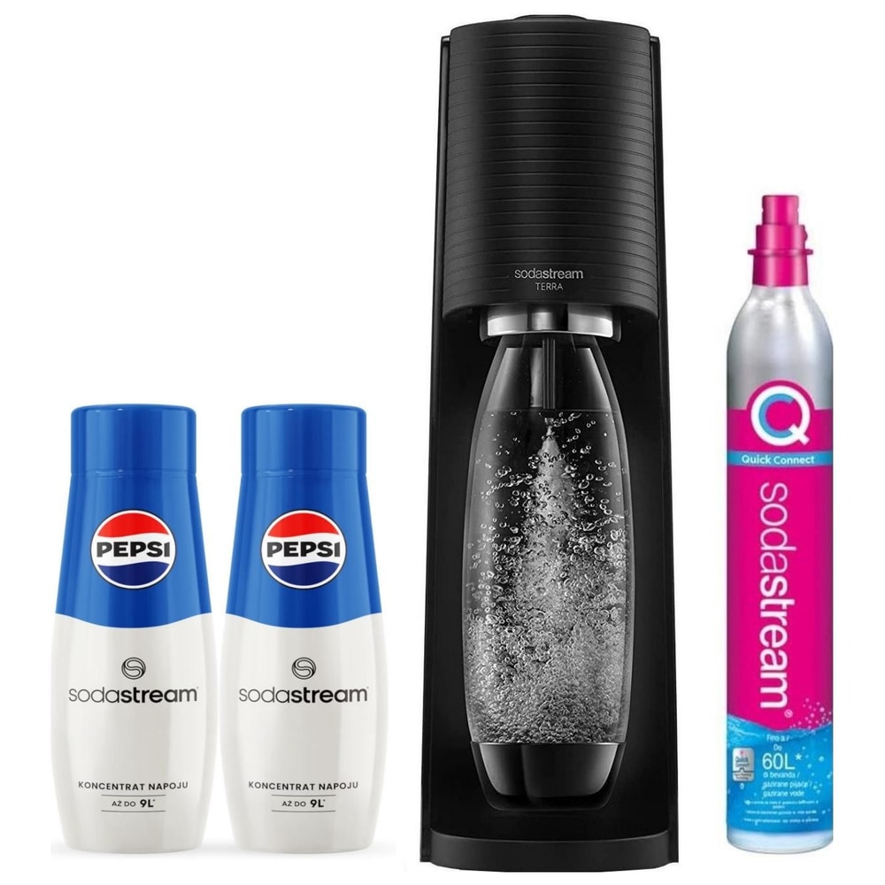 Aparat sifon SodaStream Terra + 2 Sticle Sirop Pepsi 440 ml Negru - eMAG.ro