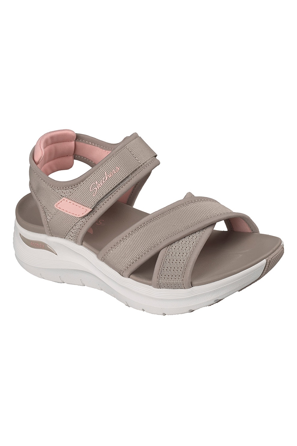 Skechers, Sandale cu banda velcro Arch Fit 2.0, Maro taupe deschis, 41 ...