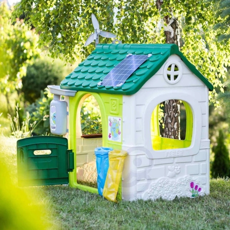 Casa pentru copii Eco, 128x94x150cm, 2 cosuri de reciclare, rezervor ...
