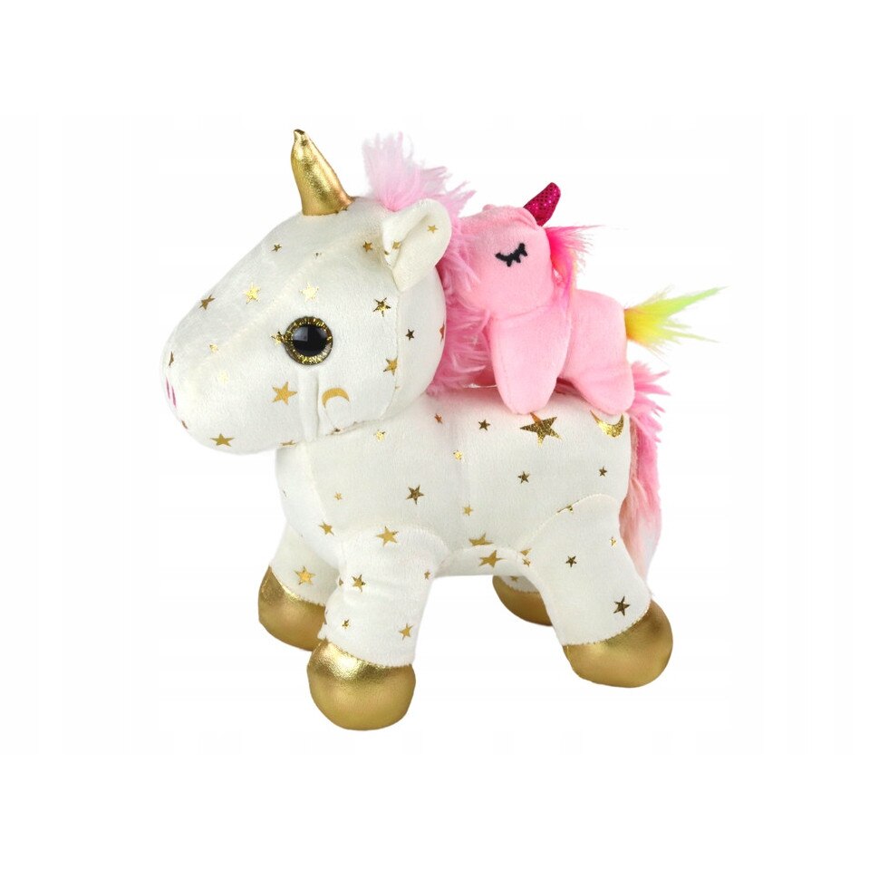 Unicorn de plus, Lean Toys, cantec de leagan, alb cu stele aurii - eMAG.ro