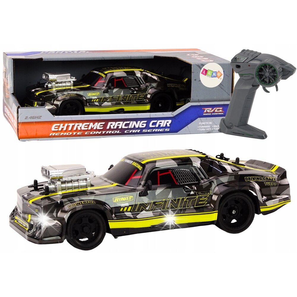 Masinuta RC 1:16 LEAN Toys, neagra cu elemente galbene, roti din ...