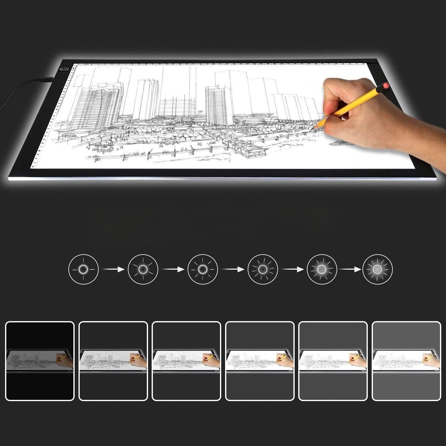Tabla de desen LED A3, 6 niveluri de luminozitate, 47x37x0,5cm ...