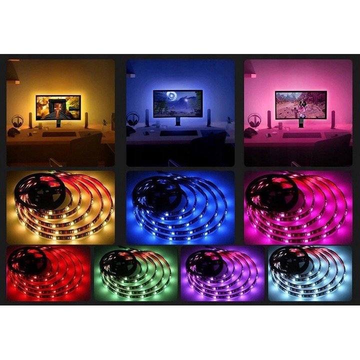 Banda LED RGB 5m, ledrgb, waterproof, Bluetooth, alimentare USB - eMAG.ro