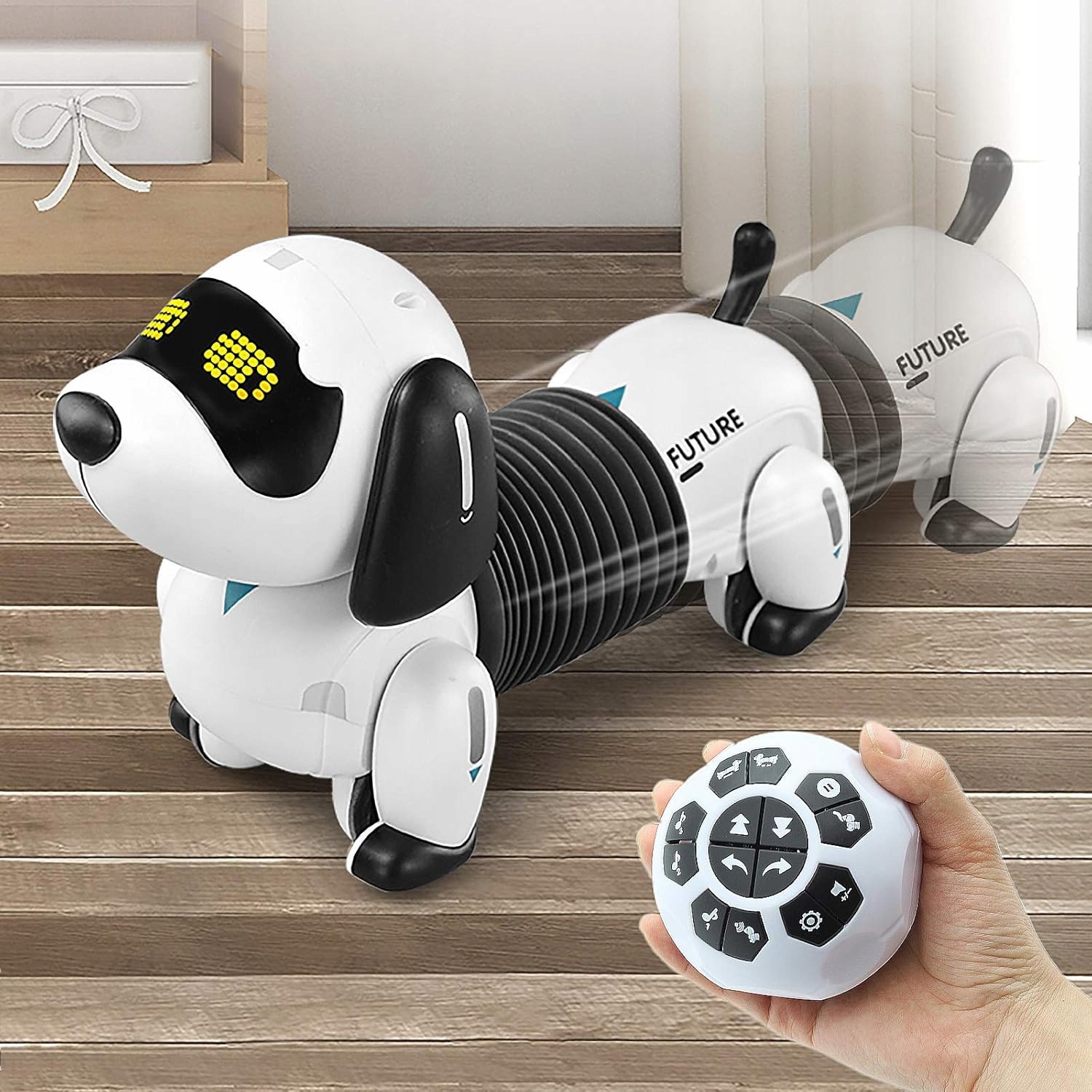 Robot interactiv, caine-robot, functie Follow Me, alb-negru, 15x10x19cm ...