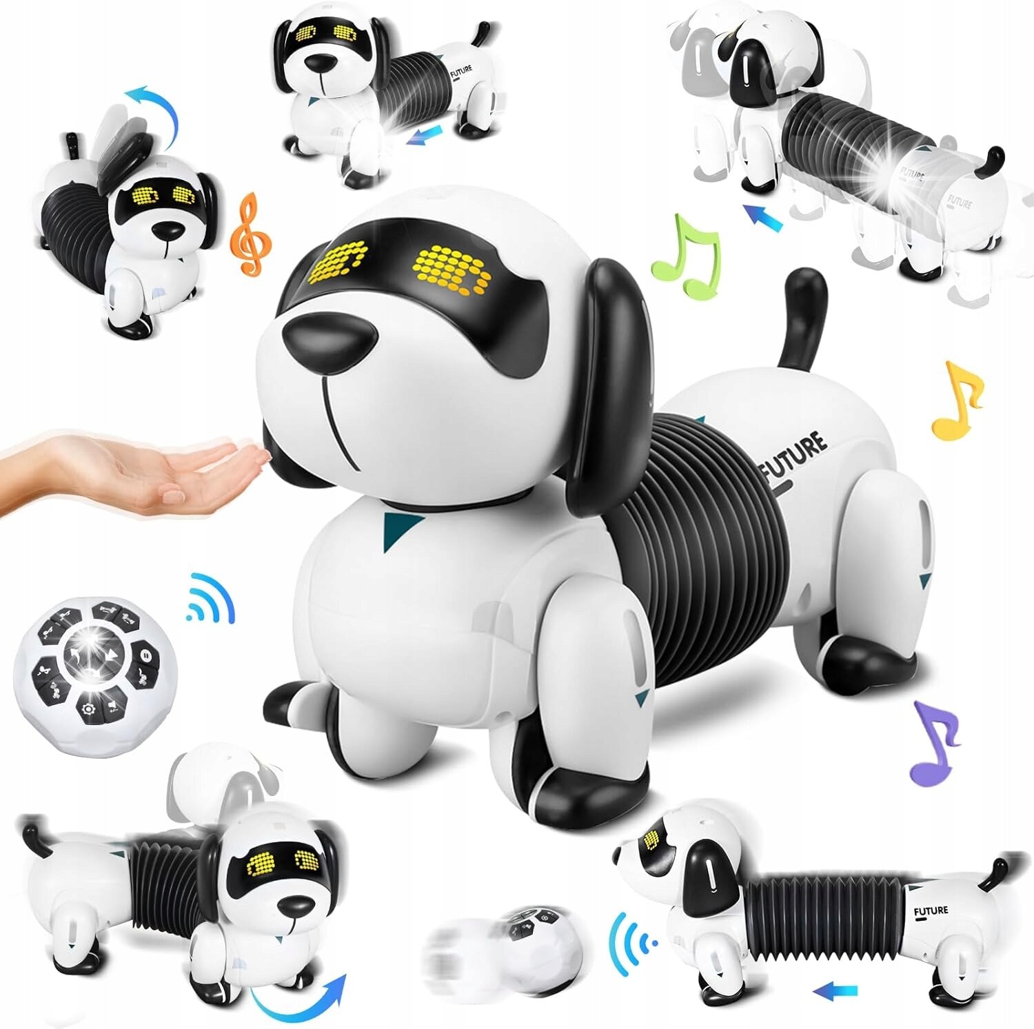 Robot interactiv, caine-robot, functie Follow Me, alb-negru, 15x10x19cm ...